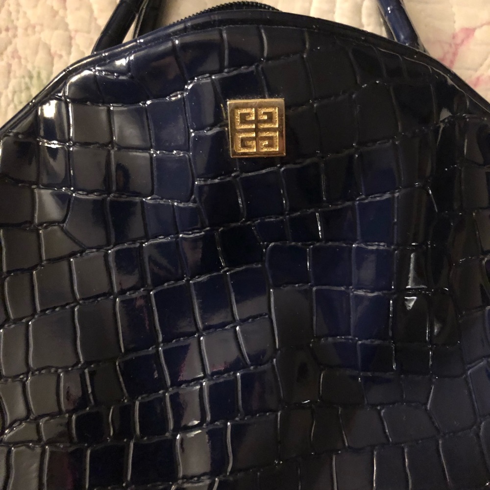 Givenchy Crocodile Navy Blue Vinyl Round Bag - Gem